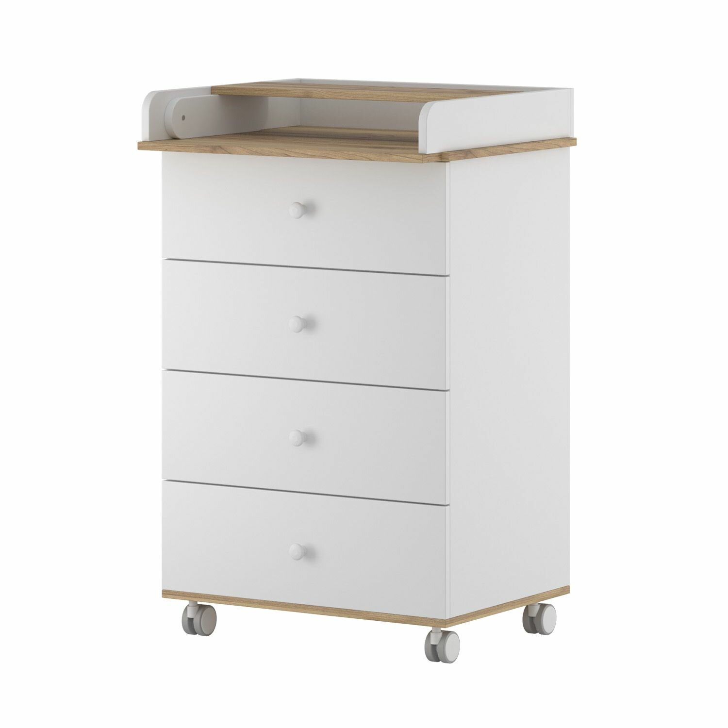 Пеленальный комод Nova 600/4 с ящиками для одежды, ЛДСП, белый-дуб