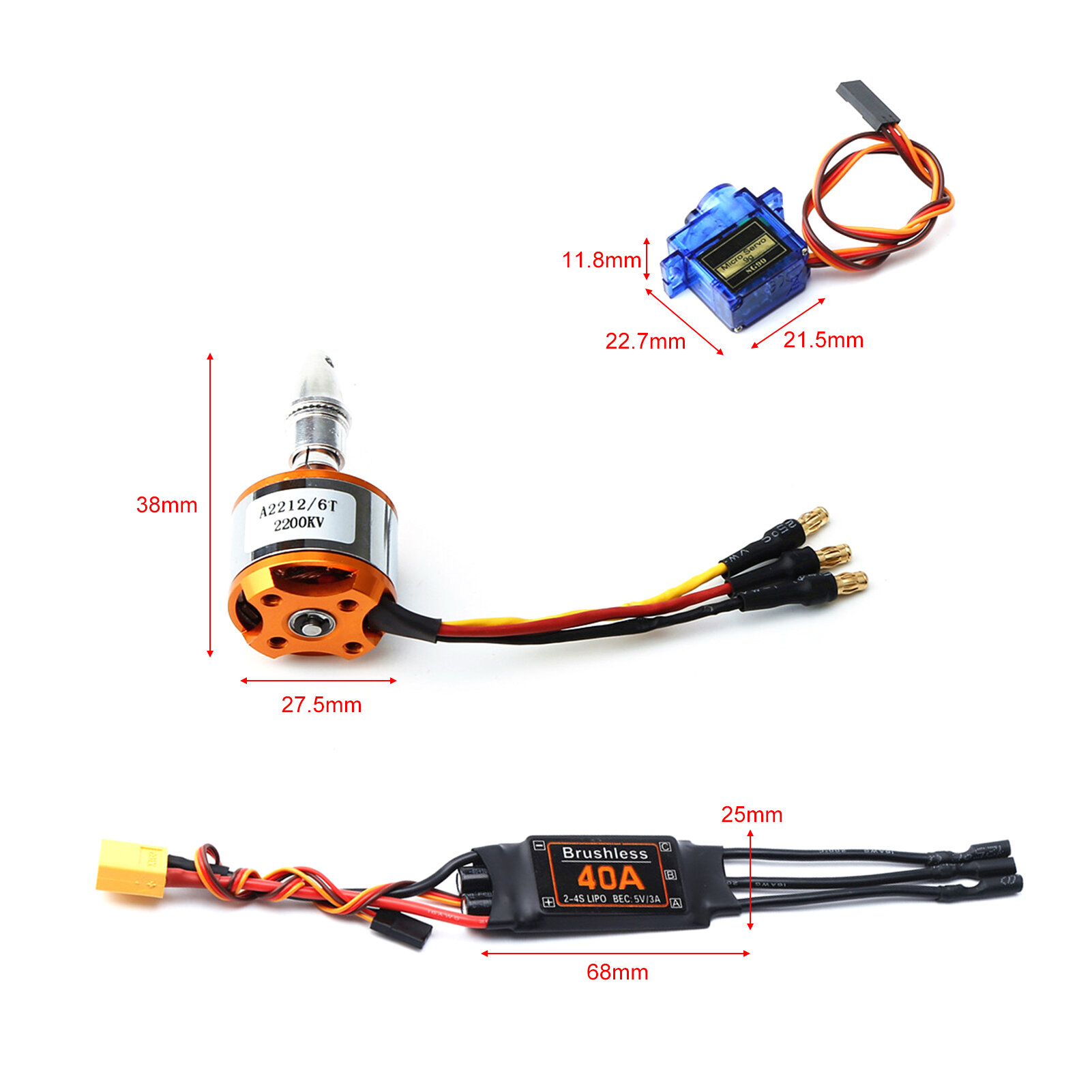 Бесщёточный двигатель 2200 кВ 40 А ESC 6035 пропеллер 9G микросервопривод 2 шт. для радиоуправляемого самолёта, вертолёта, разъём XT60