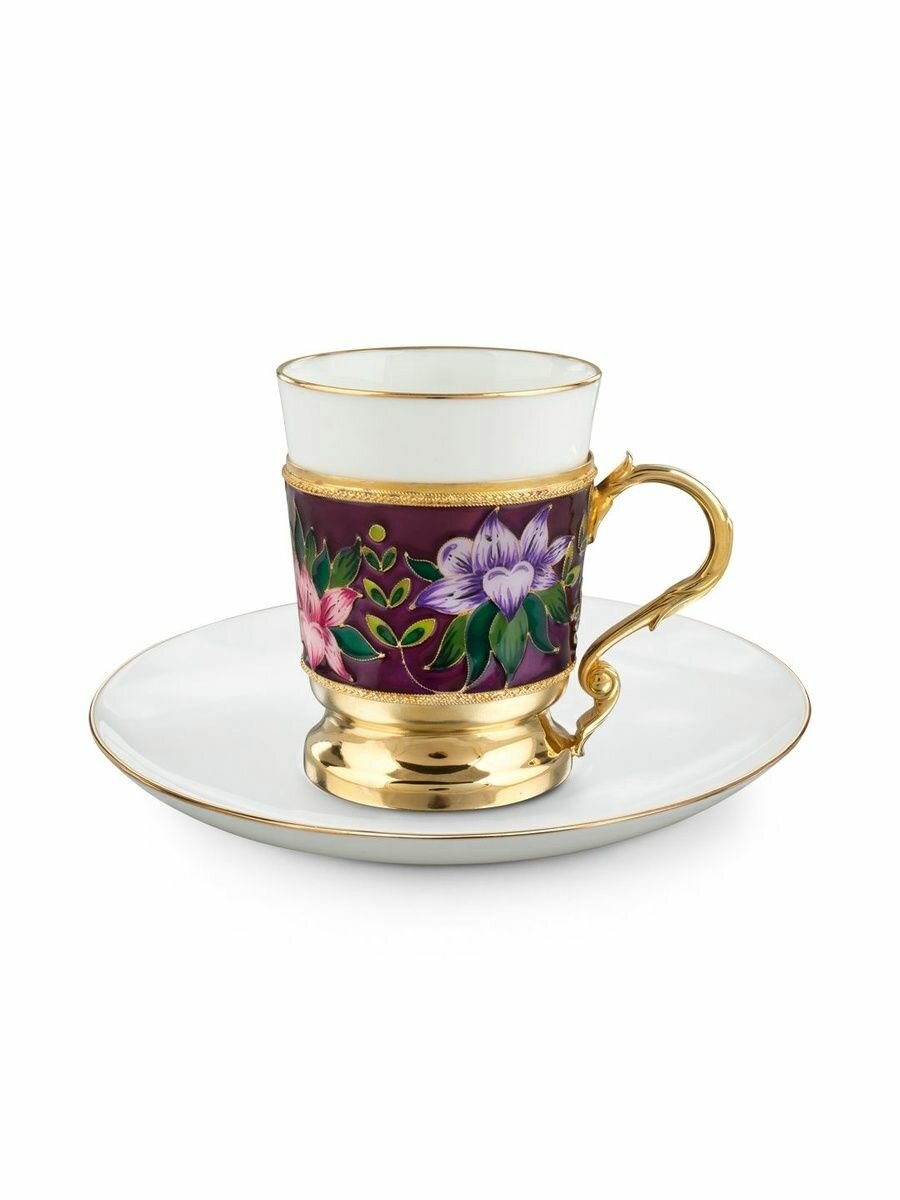 Набор кофейный из серебра 925 с позолотой и эмалью