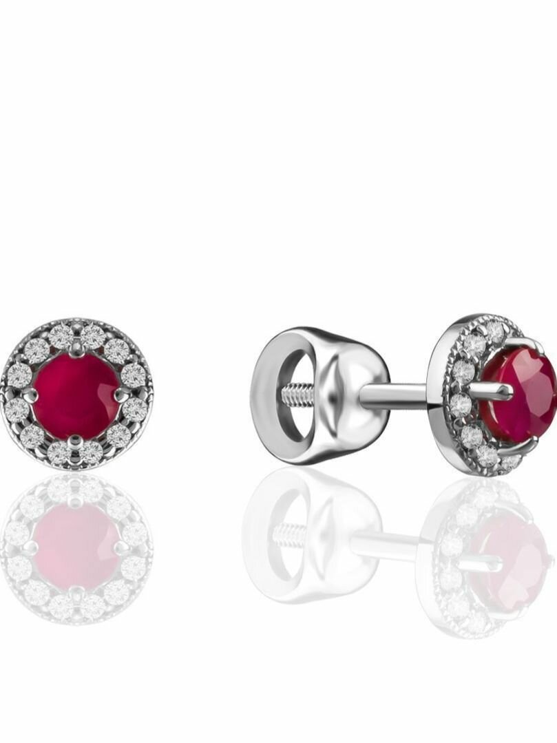 Моносерьга, белое золото, 585 проба, рубин, бриллиант