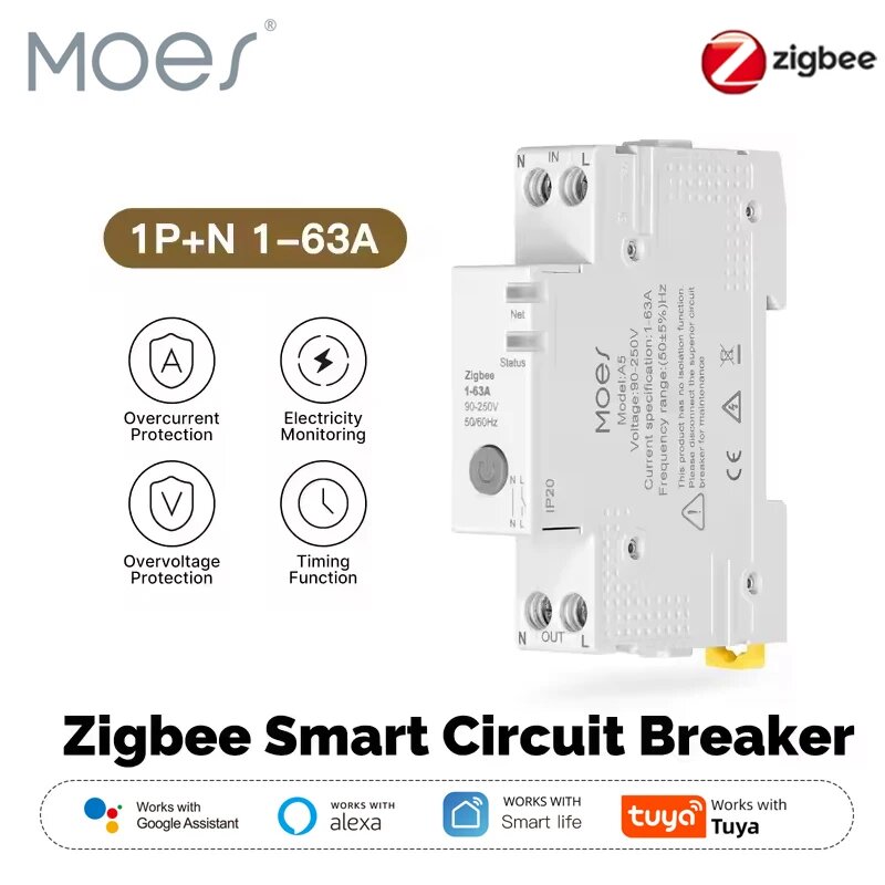 Умный автоматический выключатель MOES Tuya Zigbee 63A