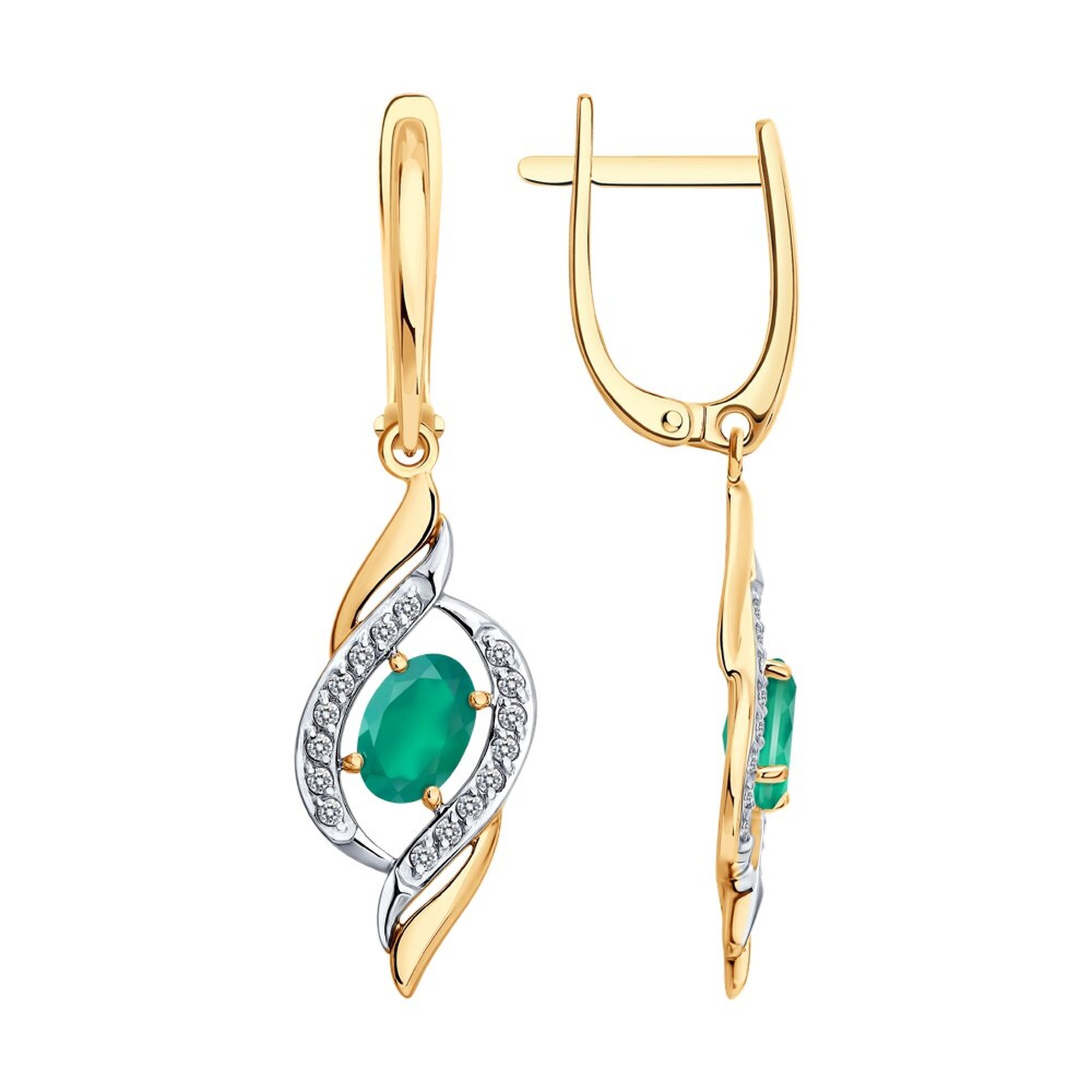Серьги, красное золото, 585 проба, фианит, агат