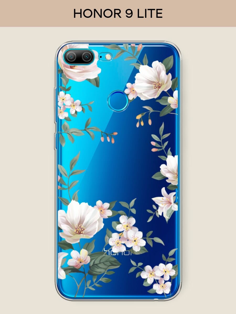Чехол на Honor 9 Lite / Хонор 9 Лайт с принтом "Beautiful white flowers", прозрачный