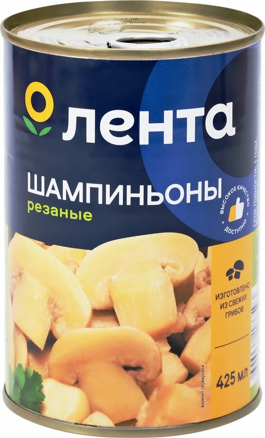 Шампиньоны лента резаные, 425мл x 3 упаковки