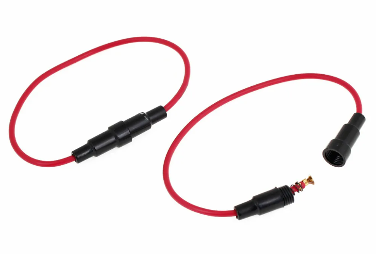 Держатель стеклянного предохранителя FHC-1059 BLACK (пластик) с красным проводом TX /10/100