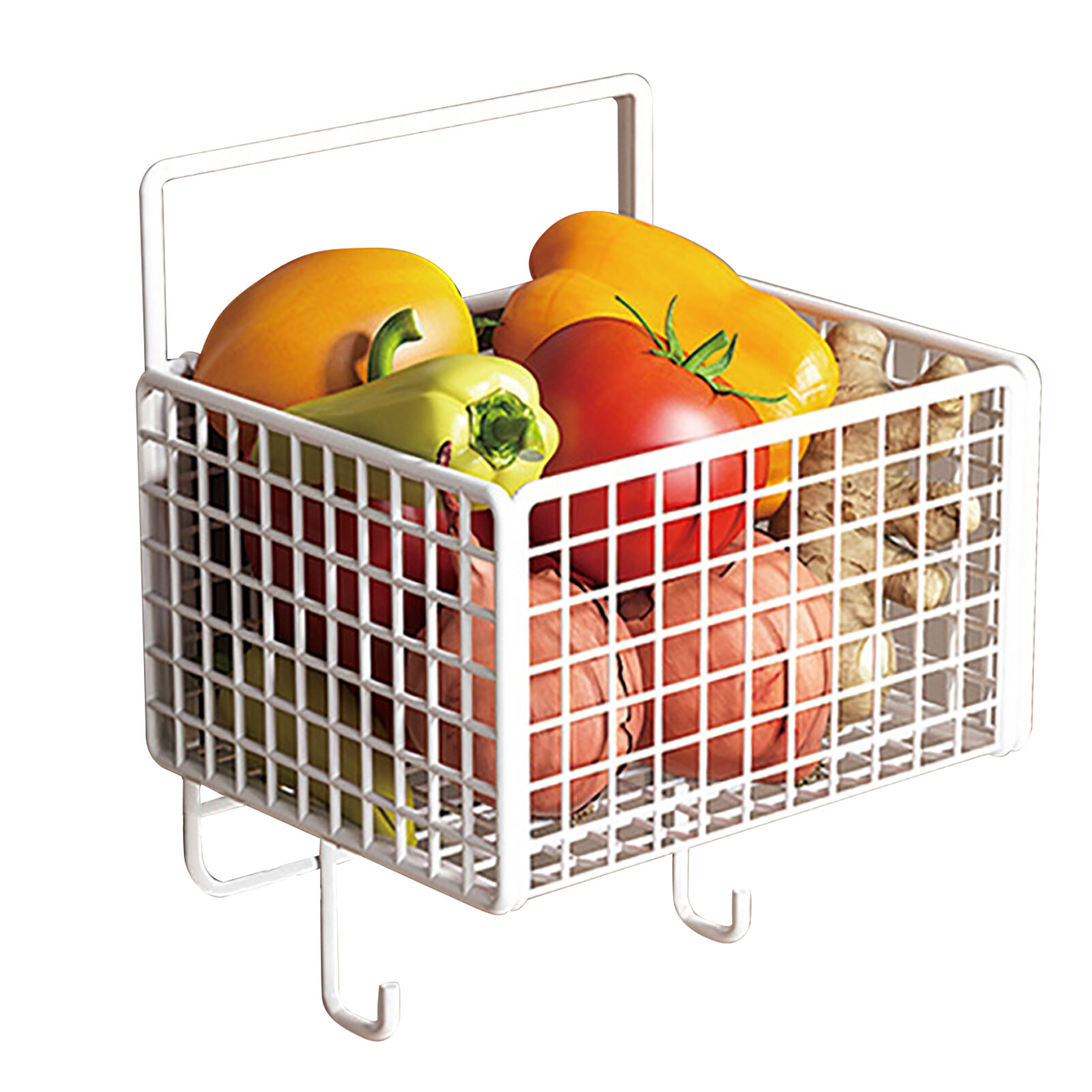Кухонная настенная корзина Одиночная металлическая большая вместительная настенная корзина для хранения с крючком для овощных приправ, белая, экономящая место