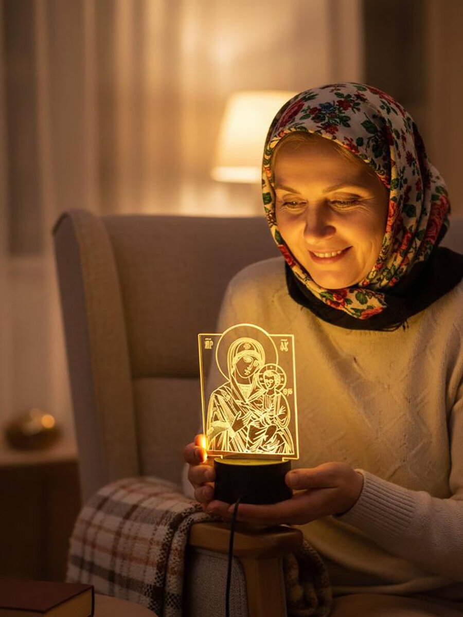 Ночник Light Inside Одигитрия / Богоматерь с младенцем / Икона светящаяся для молитвы / религиозный подарок родителям маме бабушке дедушке