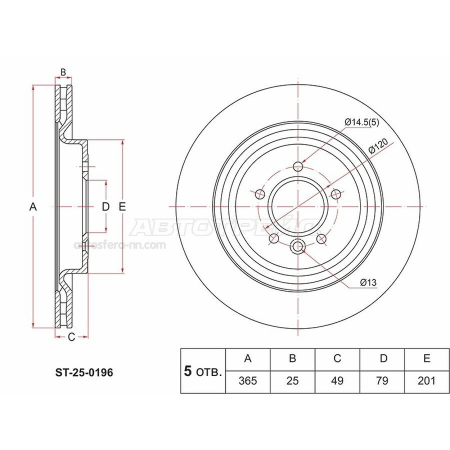 SAT ST250196 Диск тормозной (Сзади) Land Rover Range Rover 12-22 / Range Rover Sport 13-22
