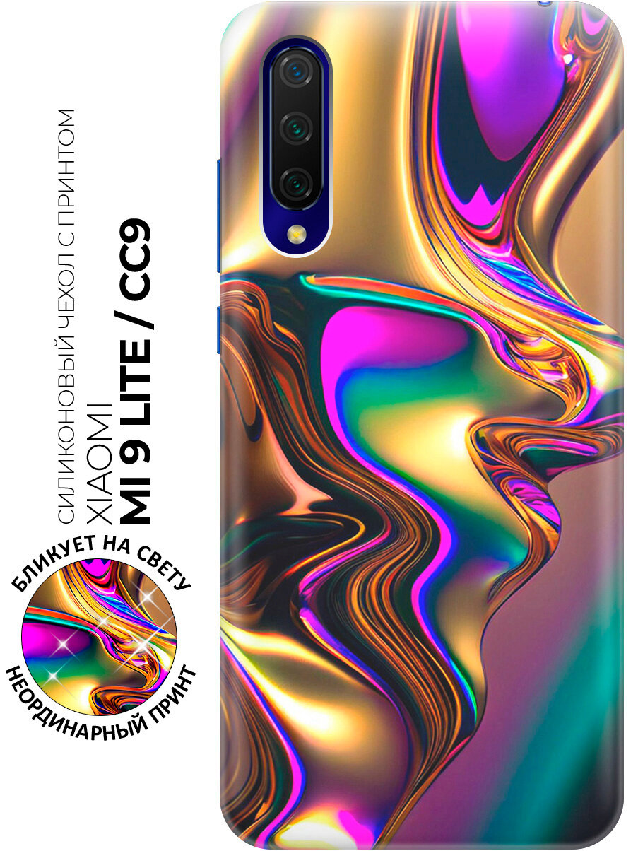 Силиконовый чехол на Xiaomi Mi 9 Lite / CC9 с принтом "Золотистая абстракция"