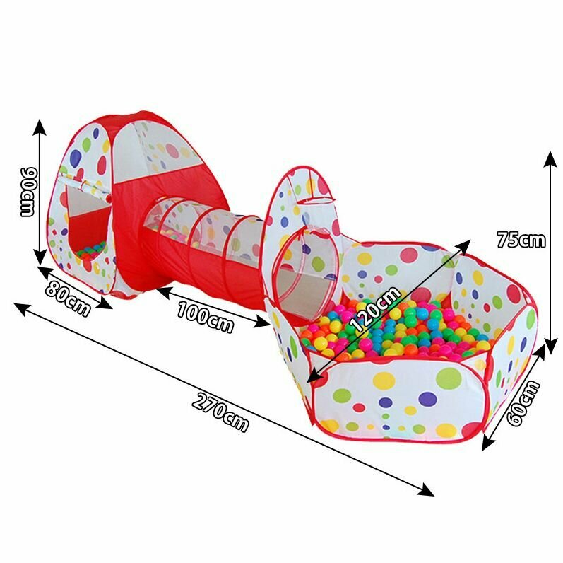Детские палатки, крытые игровые домики, туннели для ползания и баскетбольные площадки (без мячей).