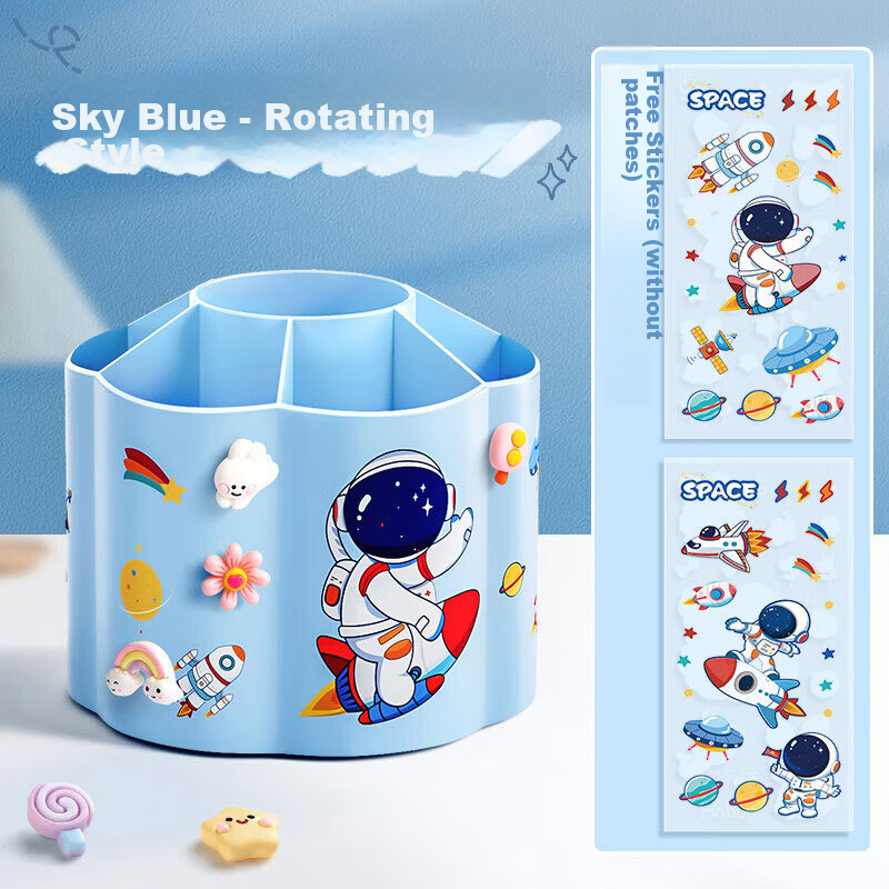 【Back to School Essential】JinZhi 360 Degree Rotating Pen Holder Large Capacity Storage Box Student Children Cute Multi-functional Pen Holder Office Desktop Ornament Storage Box Cosmetic Storage Blue