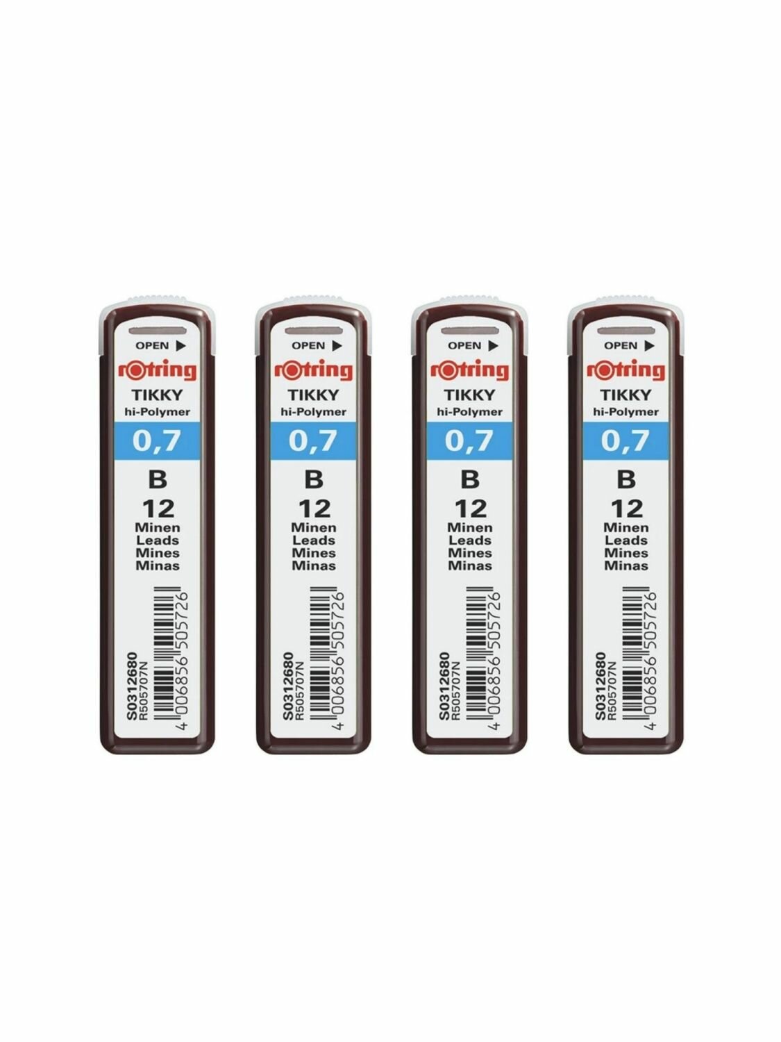 Rotring Грифель для карандаша 0.7 мм, твердость: B (Мягкий), 4 шт.