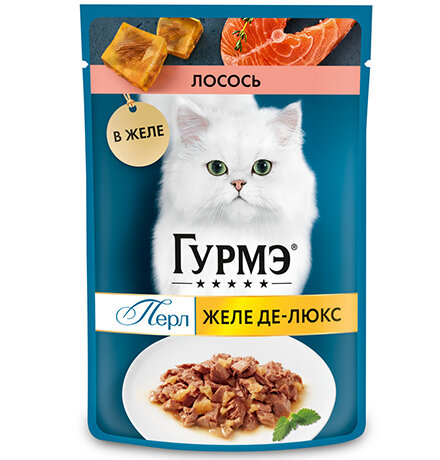 Влажный корм Паучи Пурина Гурмэ Желе Де-Люкс для взрослых кошек с лососем (цена за упаковку) 75г х 26шт