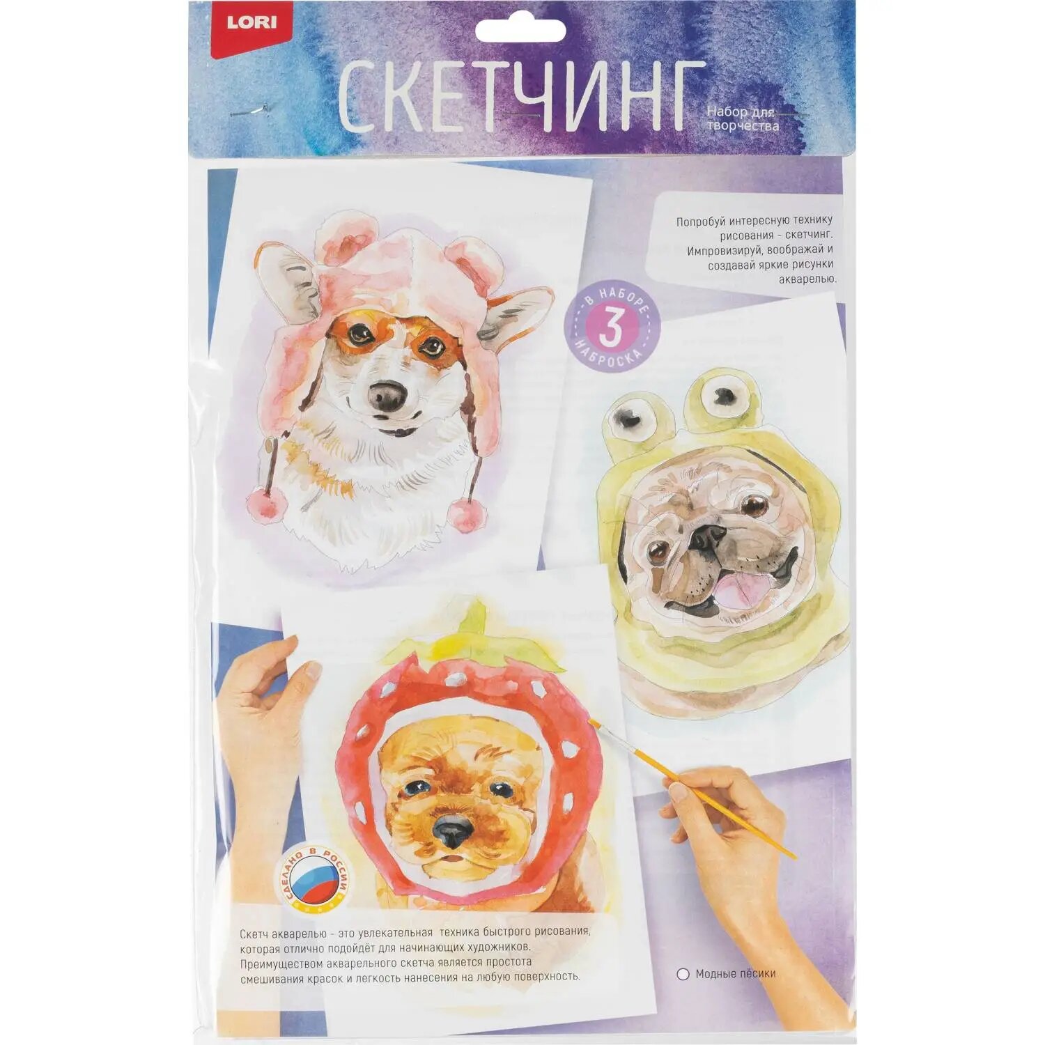 Набор для творчества Скетчинг акварелью Модные пёсики, Рн-044