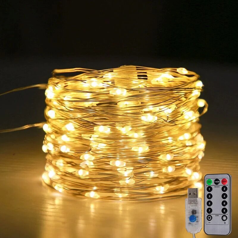 Светодиодная гирлянда 5М, 50LED, теплый белый, Style: 10M 100LED