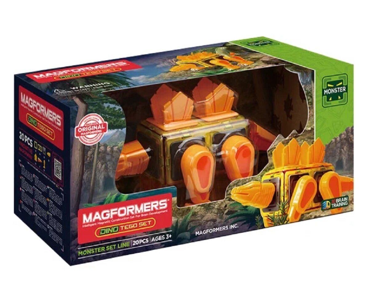 Магнитный конструктор Магформерс Динозавр желтый свет+звук в кор. 41х18.9х18см