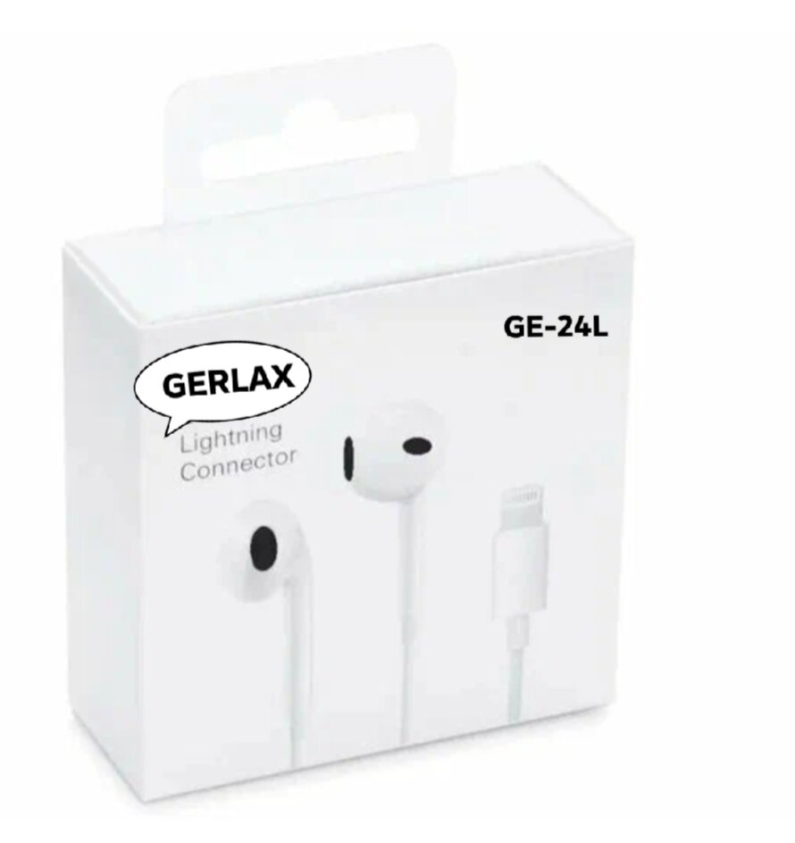 Наушники EarPods Lightning Connector Gerlax-24L, с регулятором громкости, белый
