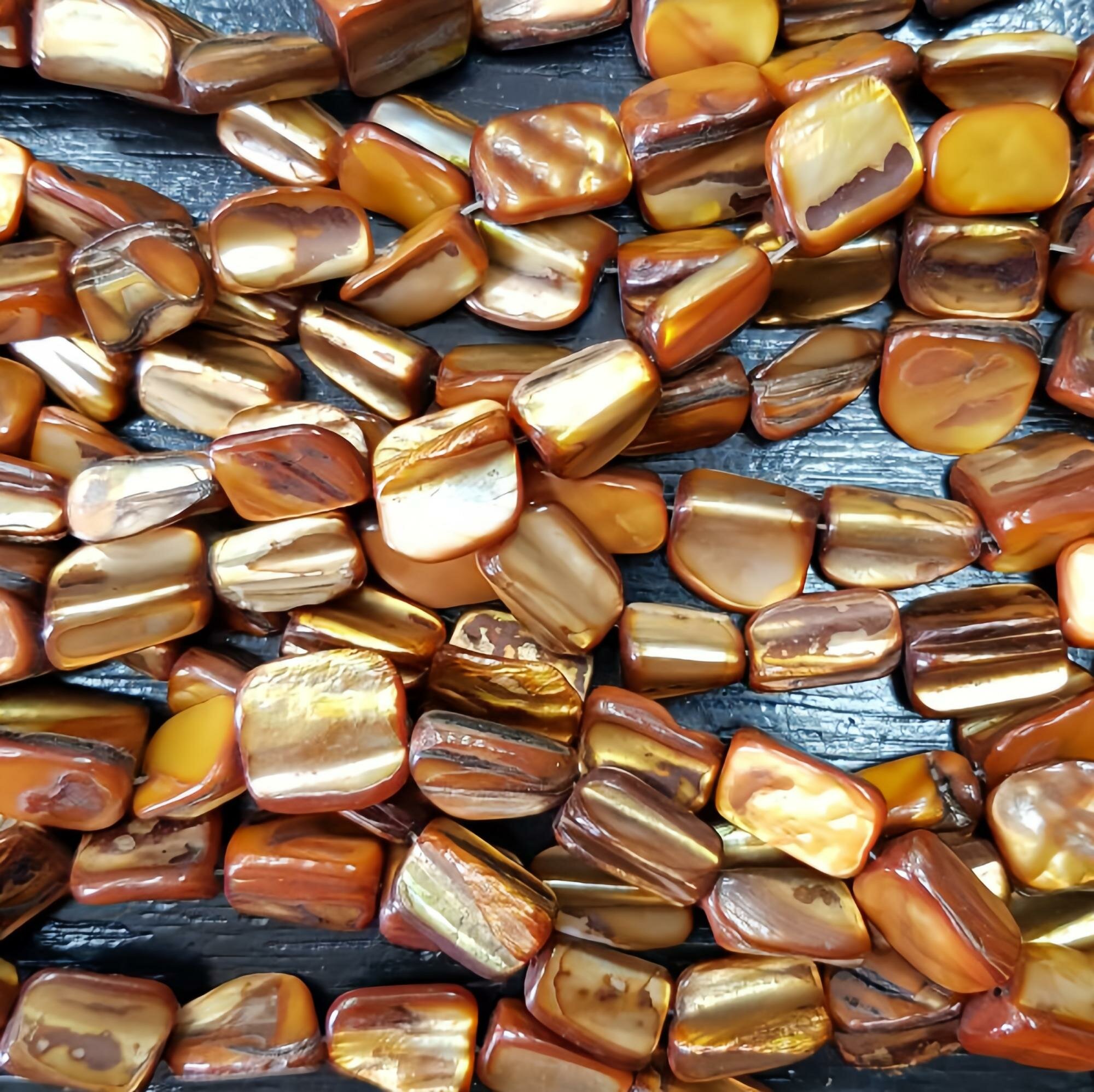 Бусина перламутр, 14х6-16х13мм, трубочка, оранжево-коричневая, 27 шт, низка