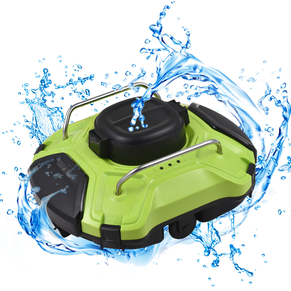 Cordless Robotic Pool Cleaner 30W IPX8 Waterproof Dual-Drive Motors Automatic Vacuum 110 Mins Runtime Self-Parking Rechargeable Battery 200um Fine Filter for Above Ground Up to 914 Sq.Ft