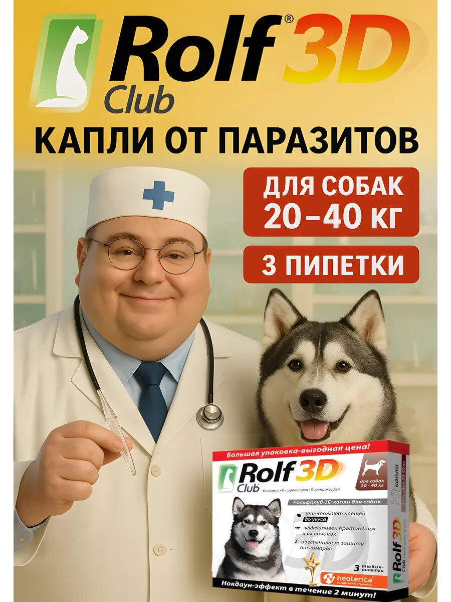 Рольф Клуб 3D от клещей и блох, для собак 20-40 кг № 3