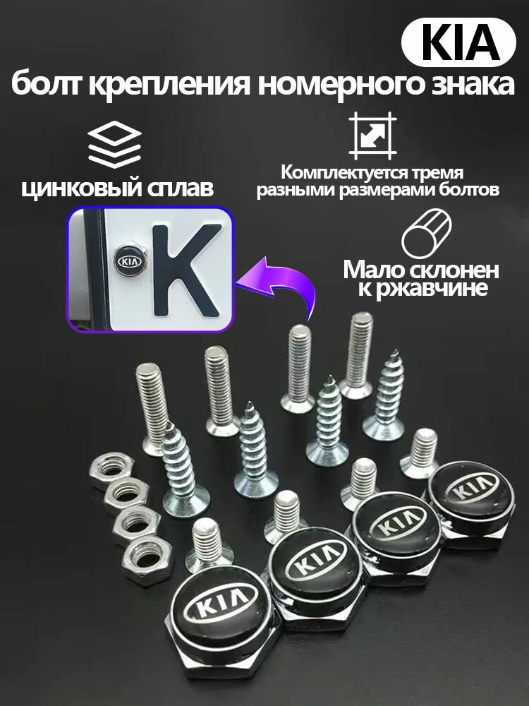 Комплект болтов крепления номерного знака с логотипом Kia. 4 шт.