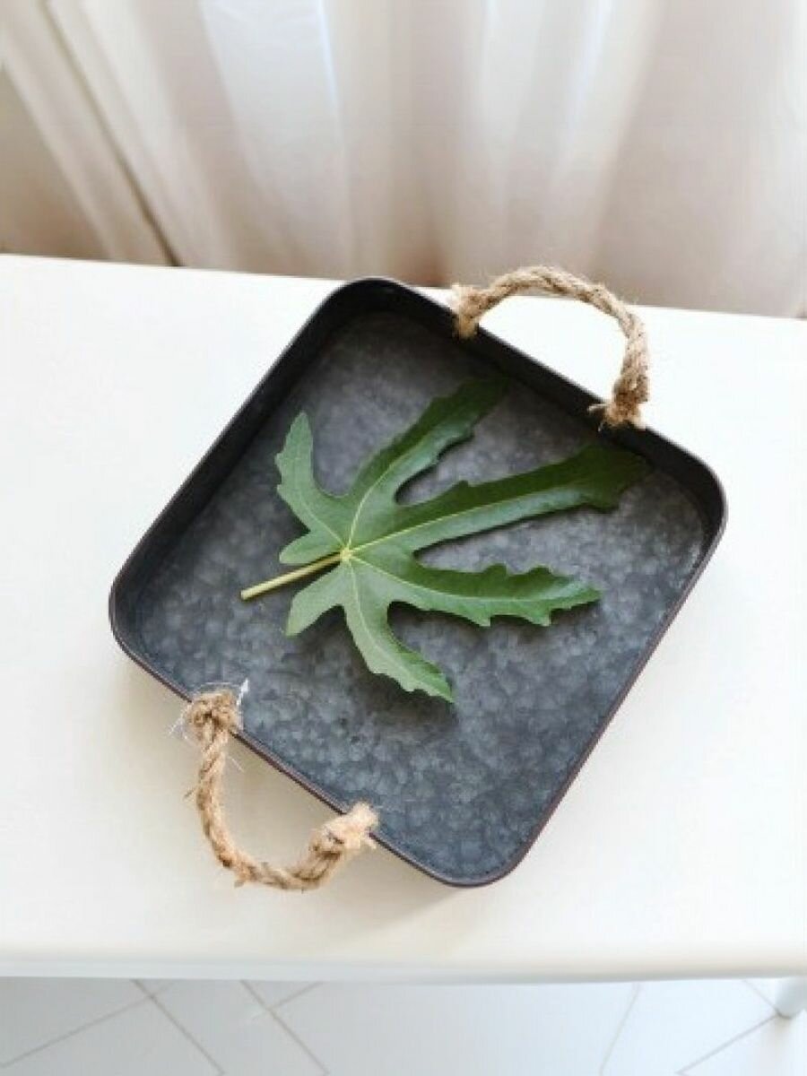 Квадратный металлический поднос с джутовыми ручками для сервировки, выпечки, декора и хранения поднос для хлеба, десертов, мяса и растений стиль лофт