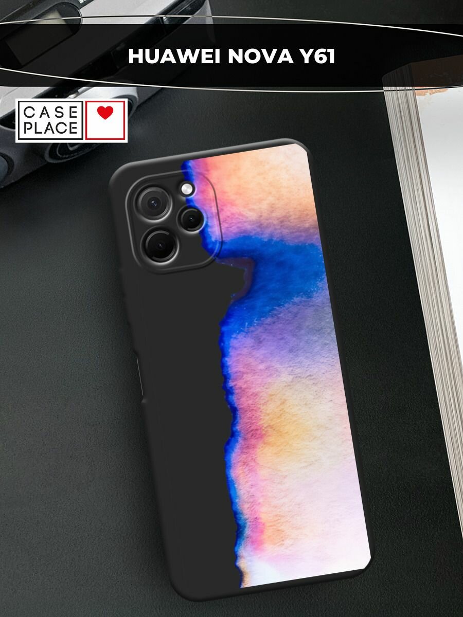 Черный матовый чехол на HuaweI Nova Y61 / Хуавей Нова Y61 с принтом Синяя акварель