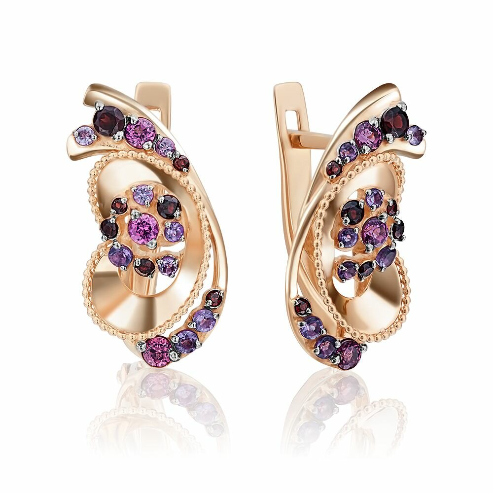 Серьги, красное золото, 585 проба, аметист, гранат