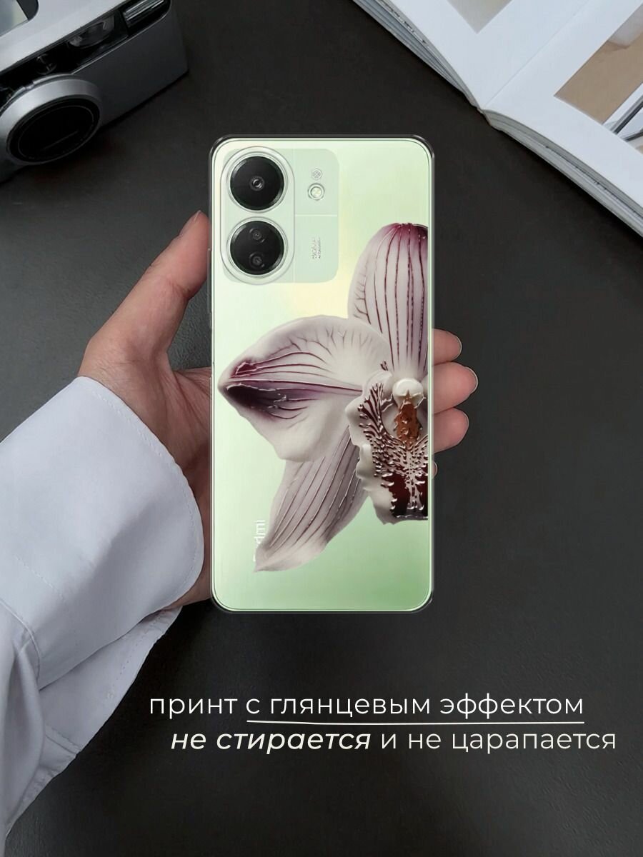 Силиконовый чехол на Xiaomi Redmi 13C/Poco C65 / Сяоми Редми 13C/Поко С65 с принтом Белая орхидея — фото 1