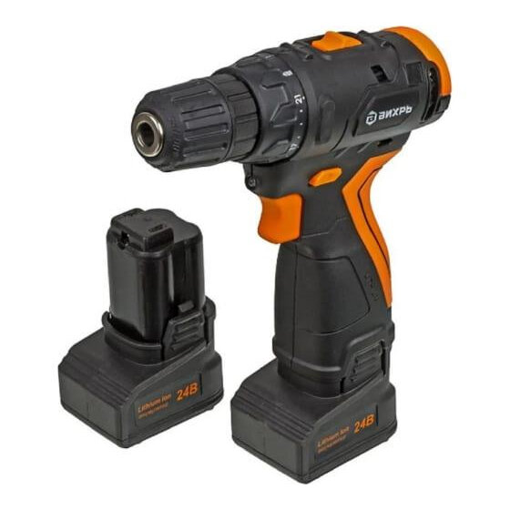 Дрель-шуруповерт аккумуляторная ДА-24Л-2К/Б (2.0 А/ч) (бесщеточный двигатель), вихрь 72/14/24 (1 шт.)