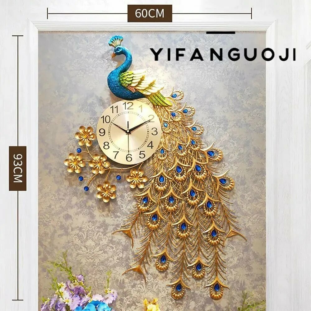 Настенные часы "Украшение в виде павлина", 93 см х 60 см