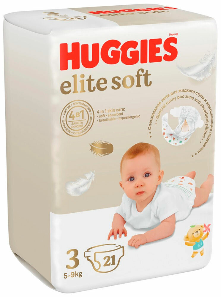 Подгузники Huggies Элит Софт 3, 5-9 кг, 21 шт
