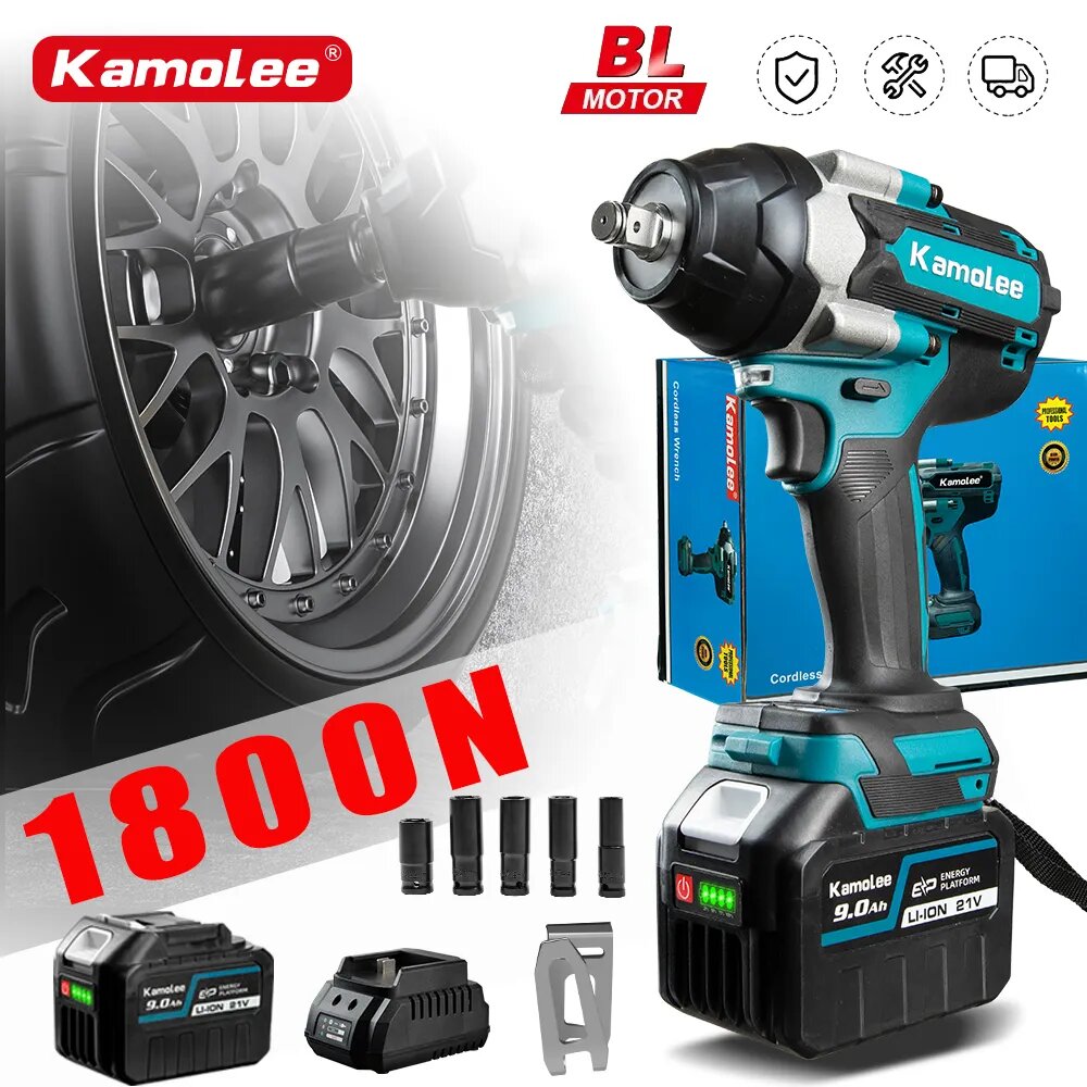 Электрический ударный гайковерт Kamolee DTW700, 1/2 дюйма, 1800 НМ, мощность 2600 Вт, с 5 ударными головками