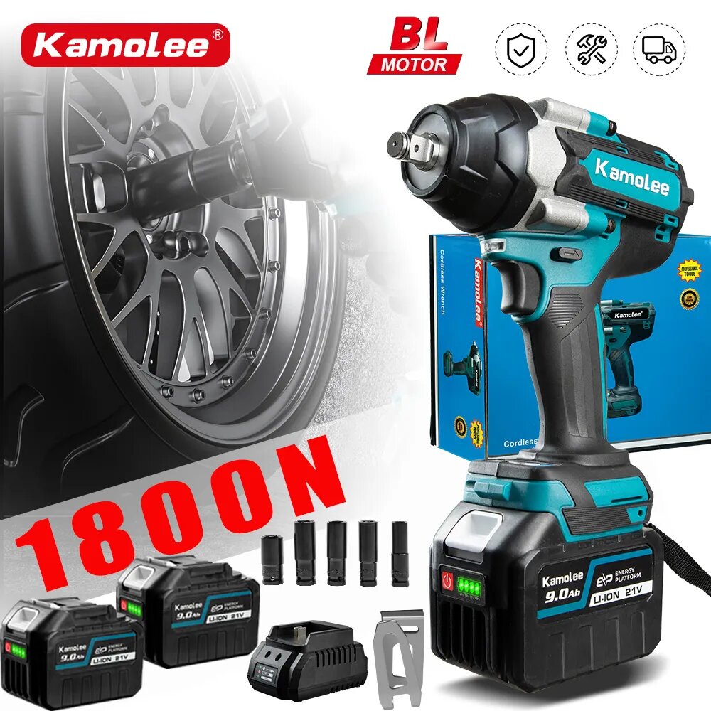 Электрический ударный гайковерт Kamolee DTW700, 1/2 дюйма, 1800 НМ, мощность 2600 Вт, с 5 ударными головками