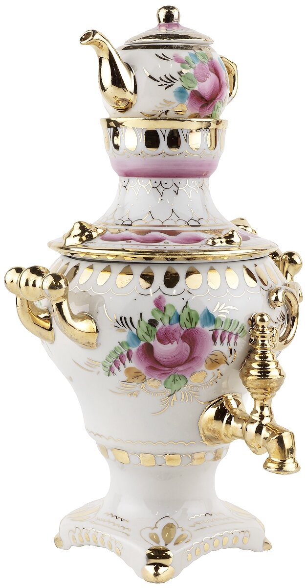 Самовар декоративный с чайничком, фарфор, Гжель, СССР, 1970-е гг.