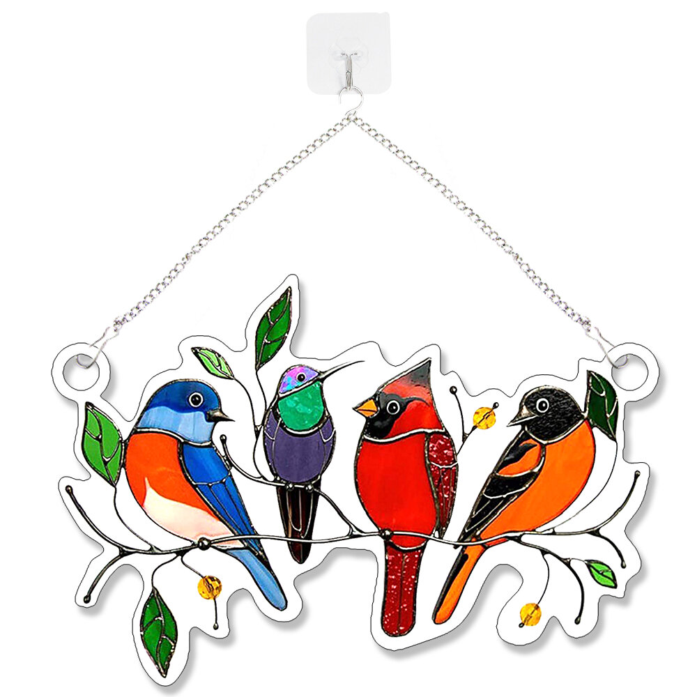 Орнаменты Птицы серия Птицы клеевые оконные вывески весенние орнаменты Птицы весенние Птицы раскрашенные рисунки орнаменты с узором Птицы для матери для любителей птиц 2 синие птицы 2 зеленые птицы 4 птицы 7 птиц квадратная форма аномальная форма акрилл
