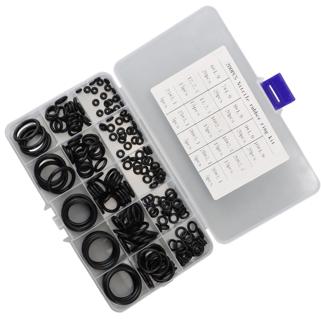 , 200шт, 15 размеров, Универсальные резиновые уплотнительные кольца, Ассортимент комплектов, Уплотнительная шайба, Прокладка для сантехники, Устойчивые к маслу и нагреву Уплотнительные кольца