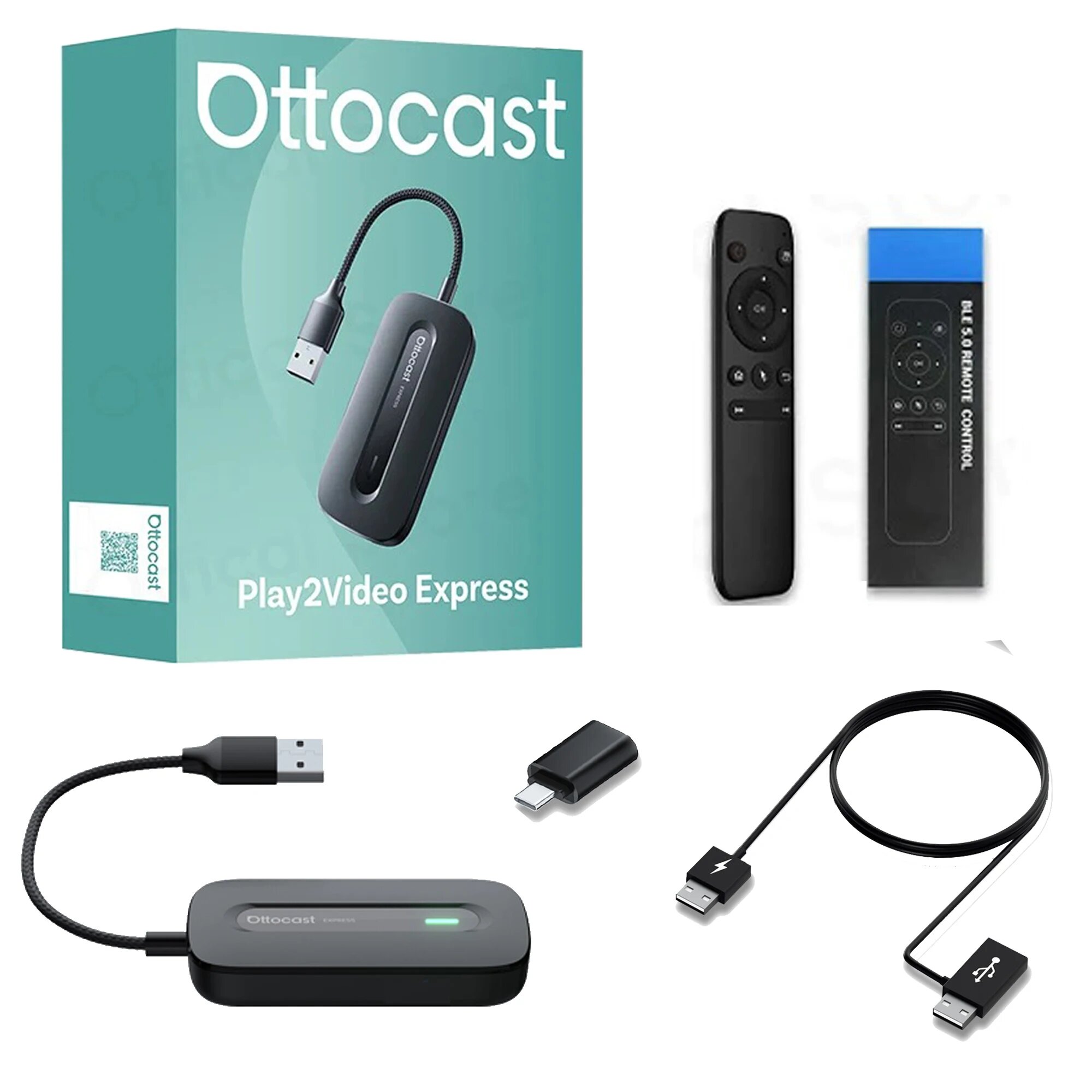 Ottocast New Play2Video Pro Ai Box Беспроводной адаптер CarPlay Android Auto Встроенный Youtube Netflix для автомобиля с проводным Carplay