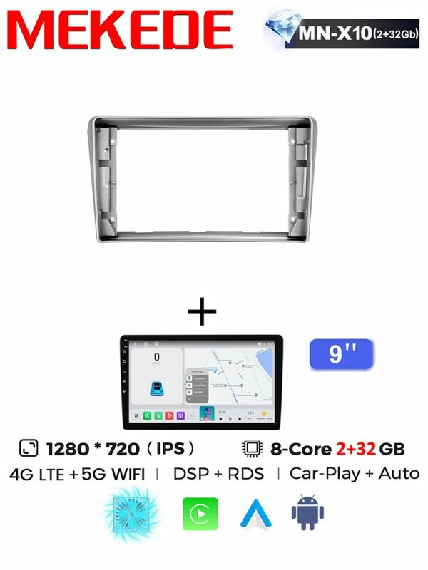 Магнитола 9" Mekede MN X10 Pro 2/32 Gb Toyota Avensis T250 2 2003-2009 серебристая carplay