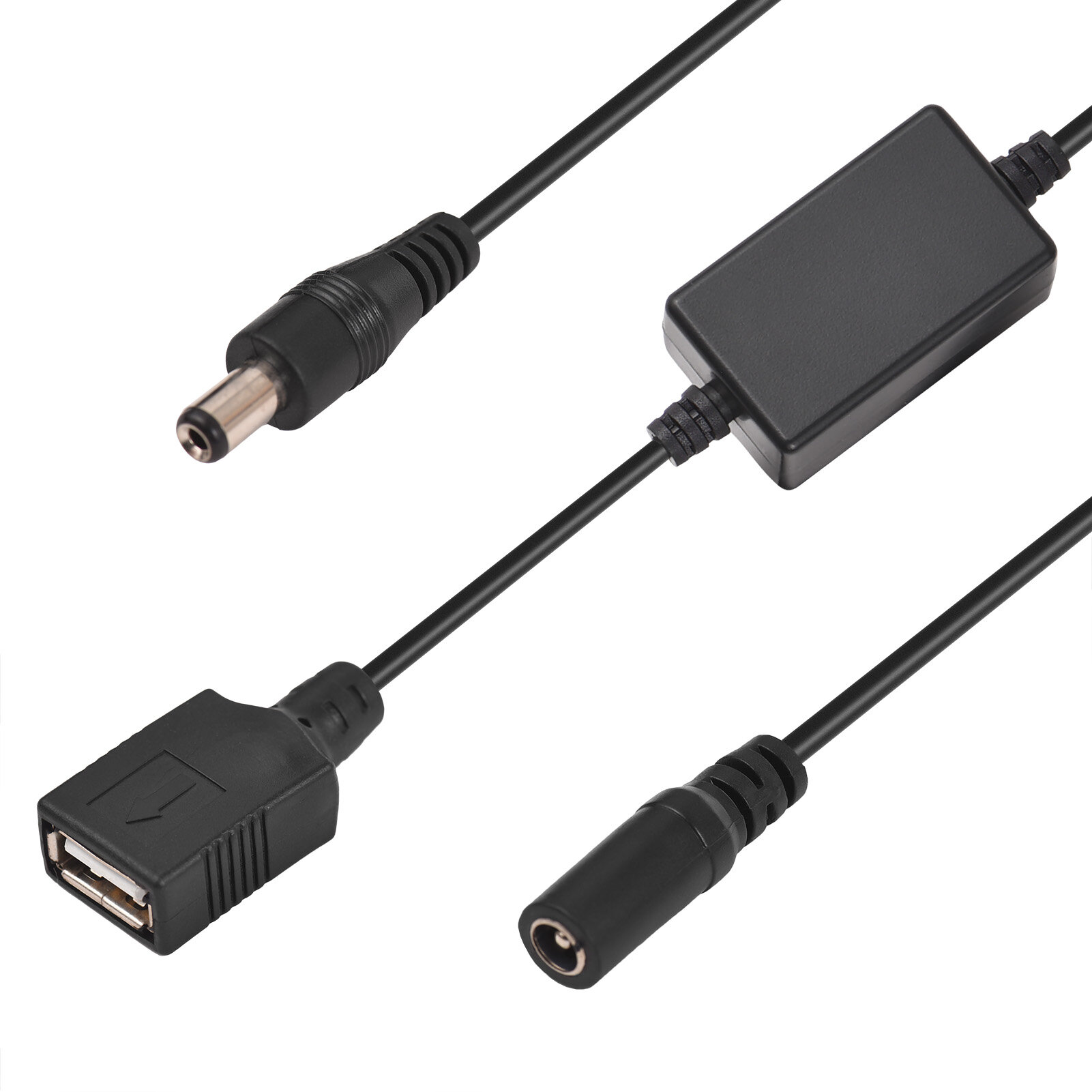 Кабель адаптерный 3-в-1 12V DC5521 разъем женский к DC разъем мужской и 5V USB разъем женский разветвленный кабель питания зарядный длина 43.5cm