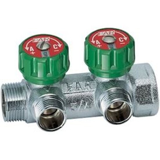 Коллектор Far запорно-балансировочный 3/4" на 3 отвода 1/2"EU c вставкой под уплотнение