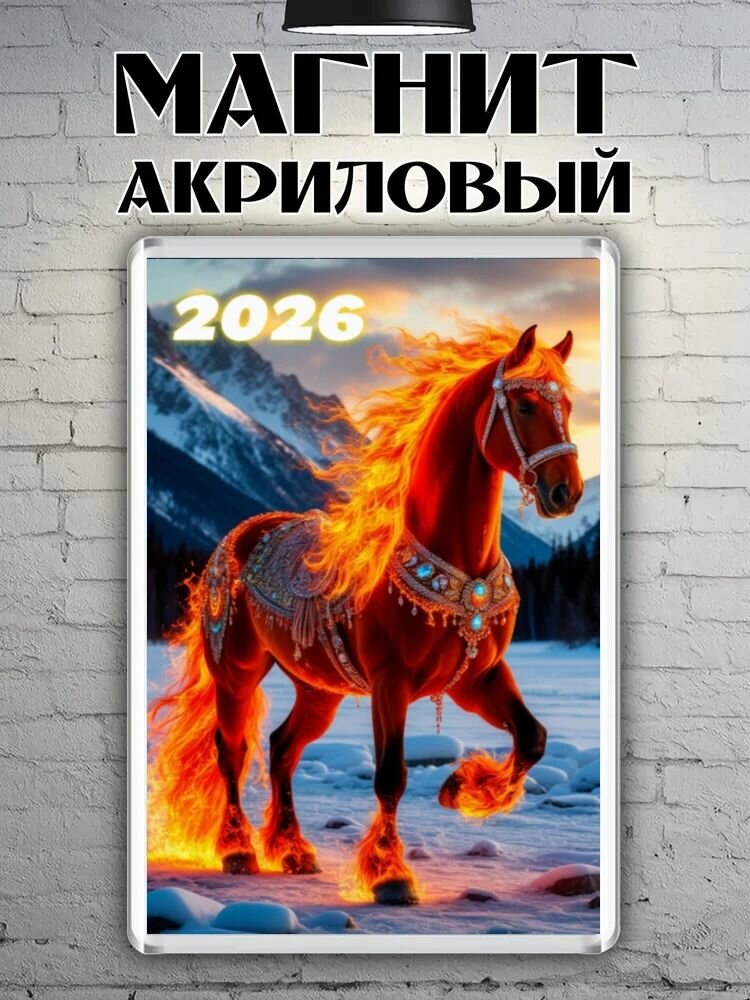 Магнит Огненная лошадь 2026 размер 7.8*5.2см