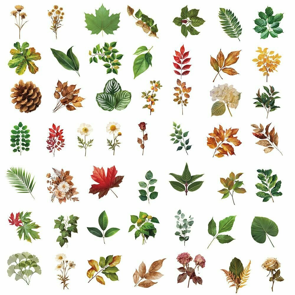 Наклейки из PET с листьями, водостойкие декоративные стикеры для планера, блокнота и телефона