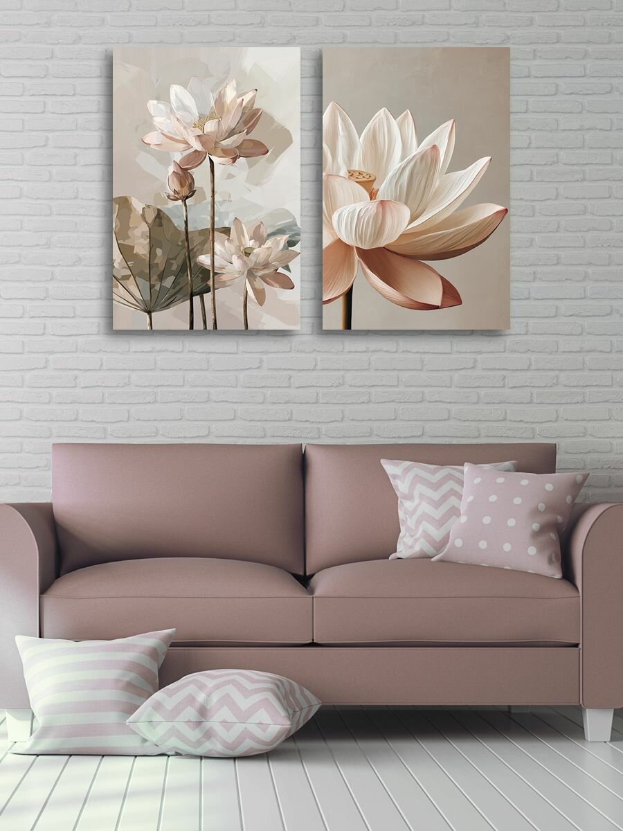 Комплект картин на холсте LOFTime 2 шт 40Х60 Абстракция лилии беж роз КС-1911-4060
