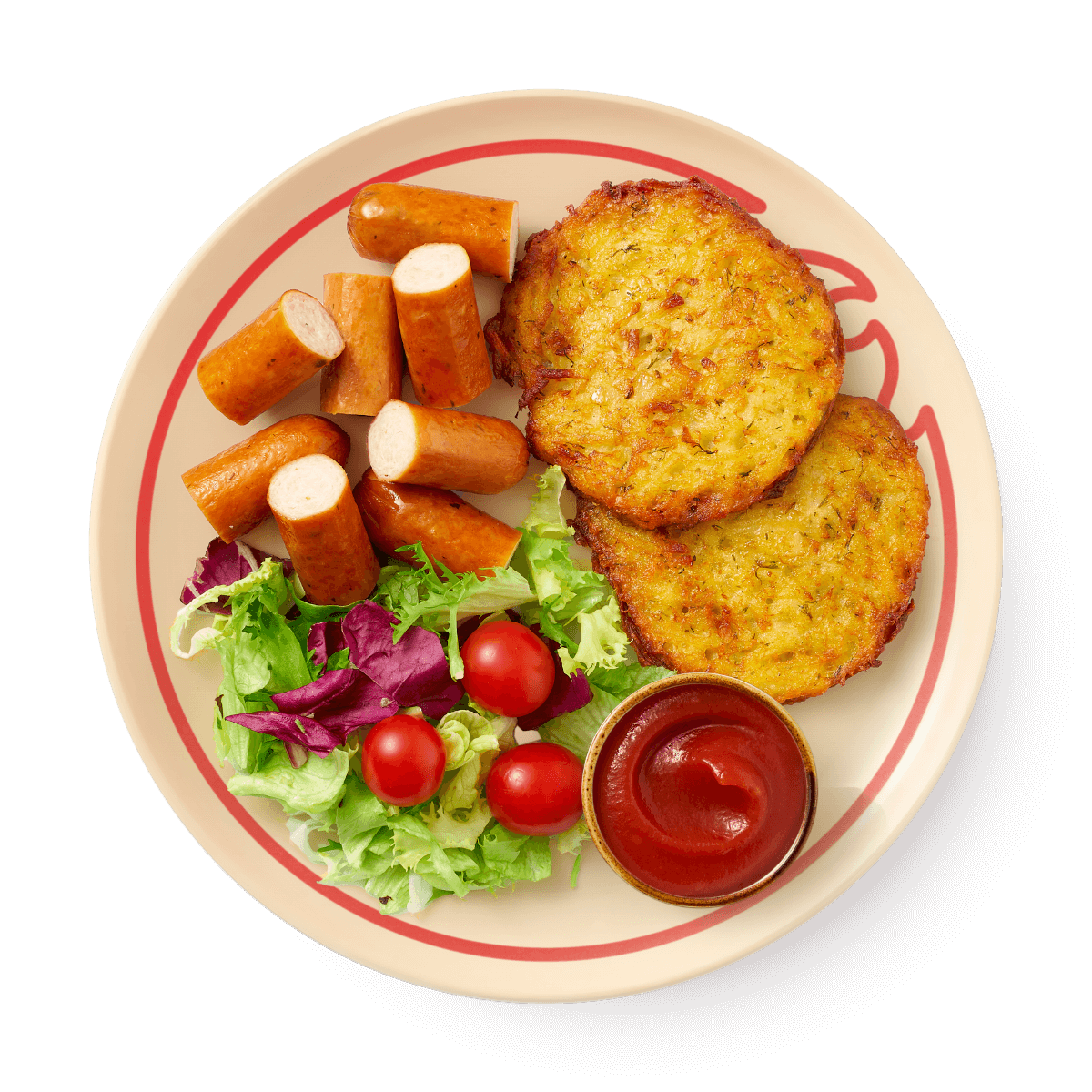 Драники с венскими сосисками "Есть Горячее", с кетчупом, жареные, 290 г