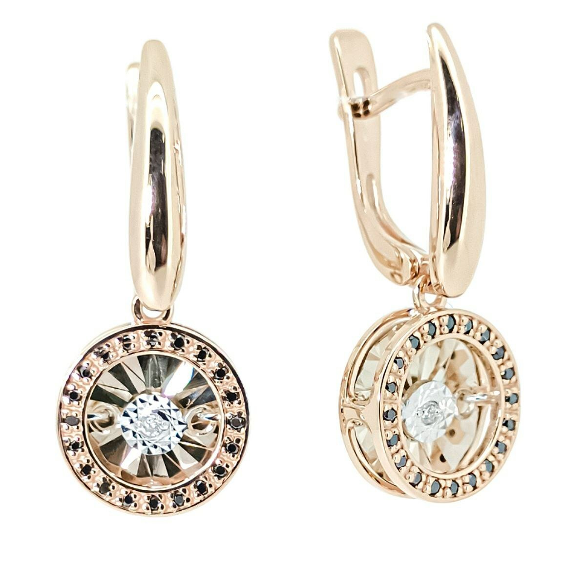 Серьги с подвесками, желтое золото, 585 проба, золочение, бриллиант