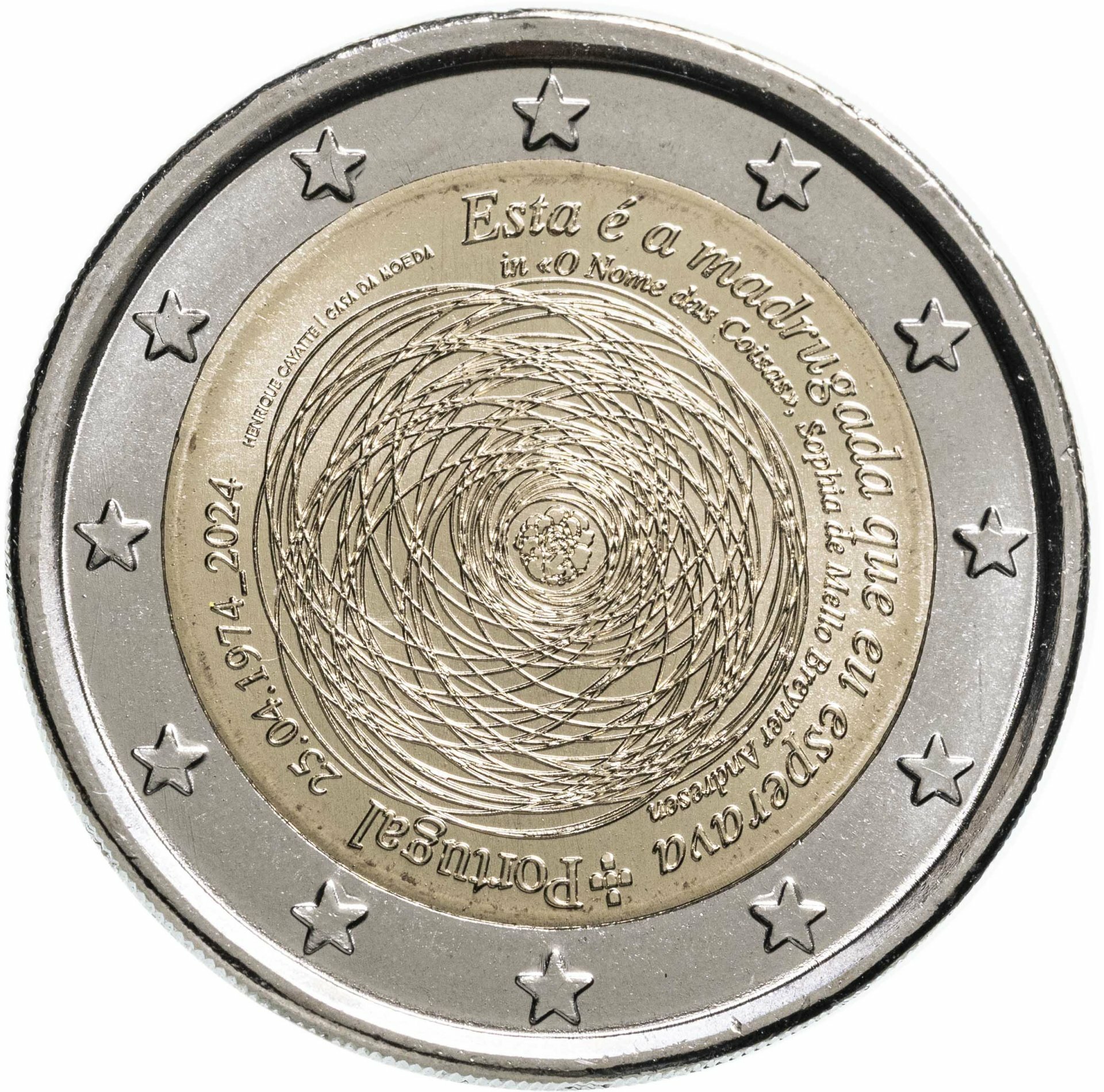 Португалия 2 евро 2024 "Свобода в руках каждого 50-летие революции 25 апреля 1974 года", Биметалл, в сохранности UNC