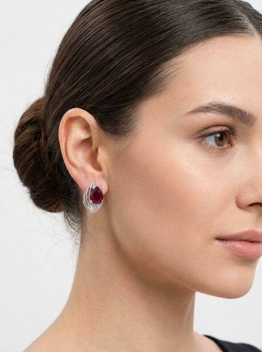 Серьги, серебро, 925 проба, родирование, рубин