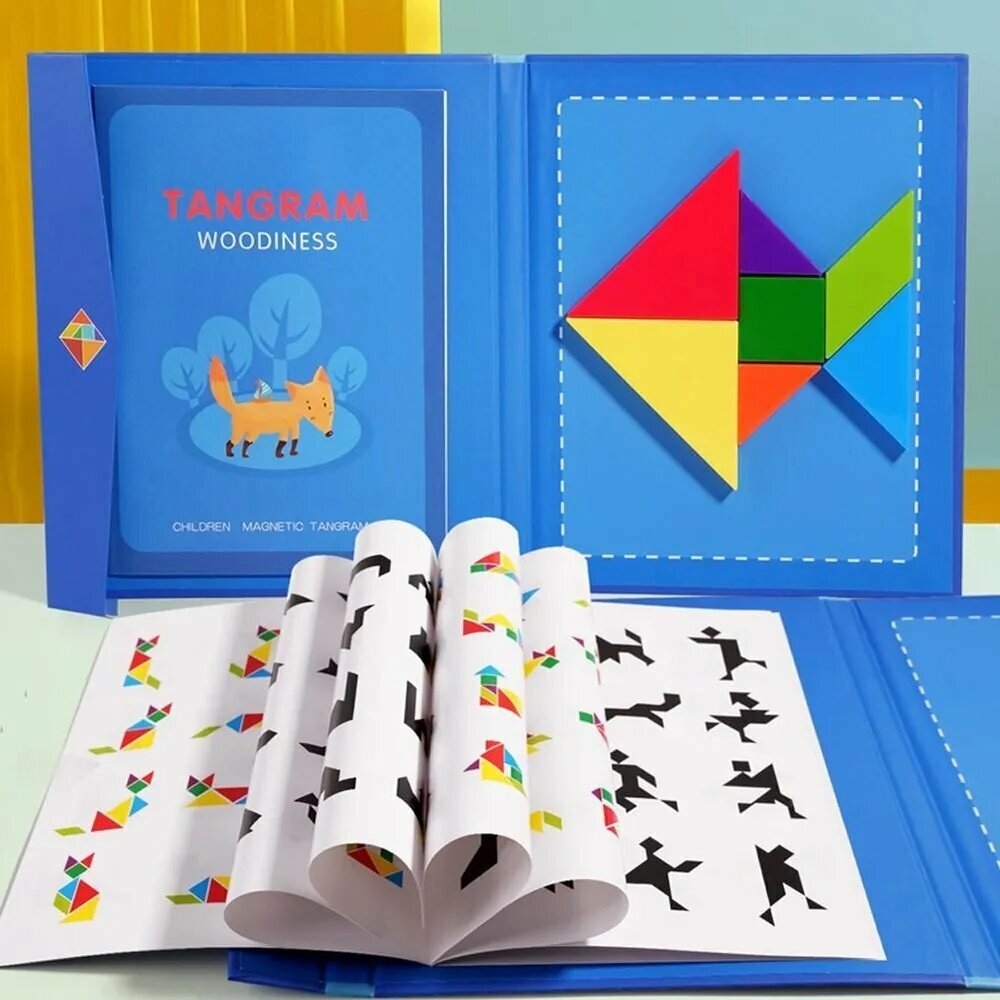 Развивающая детская логическая игра - головоломка Танграм (магнитный, деревянный)