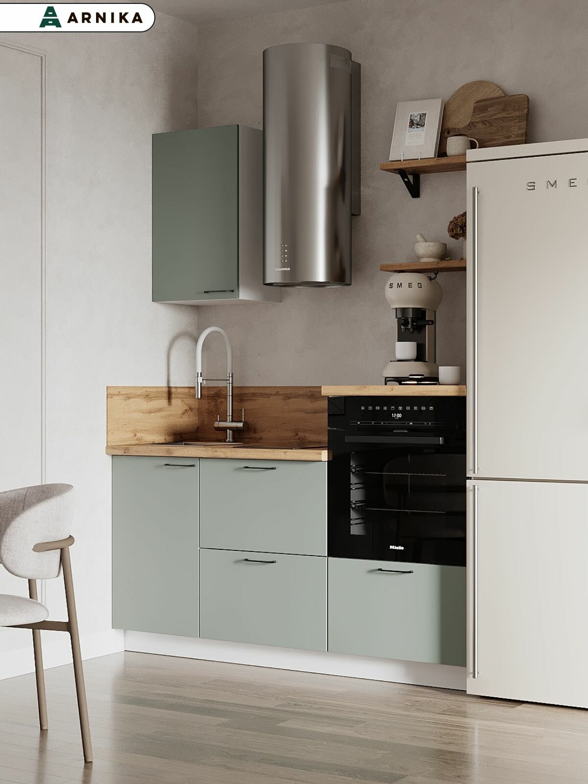 ARNIKA Кухонный гарнитур со столешницей "Дакия" 1,65м х цвет олива (зеленый), фасад Эмаль